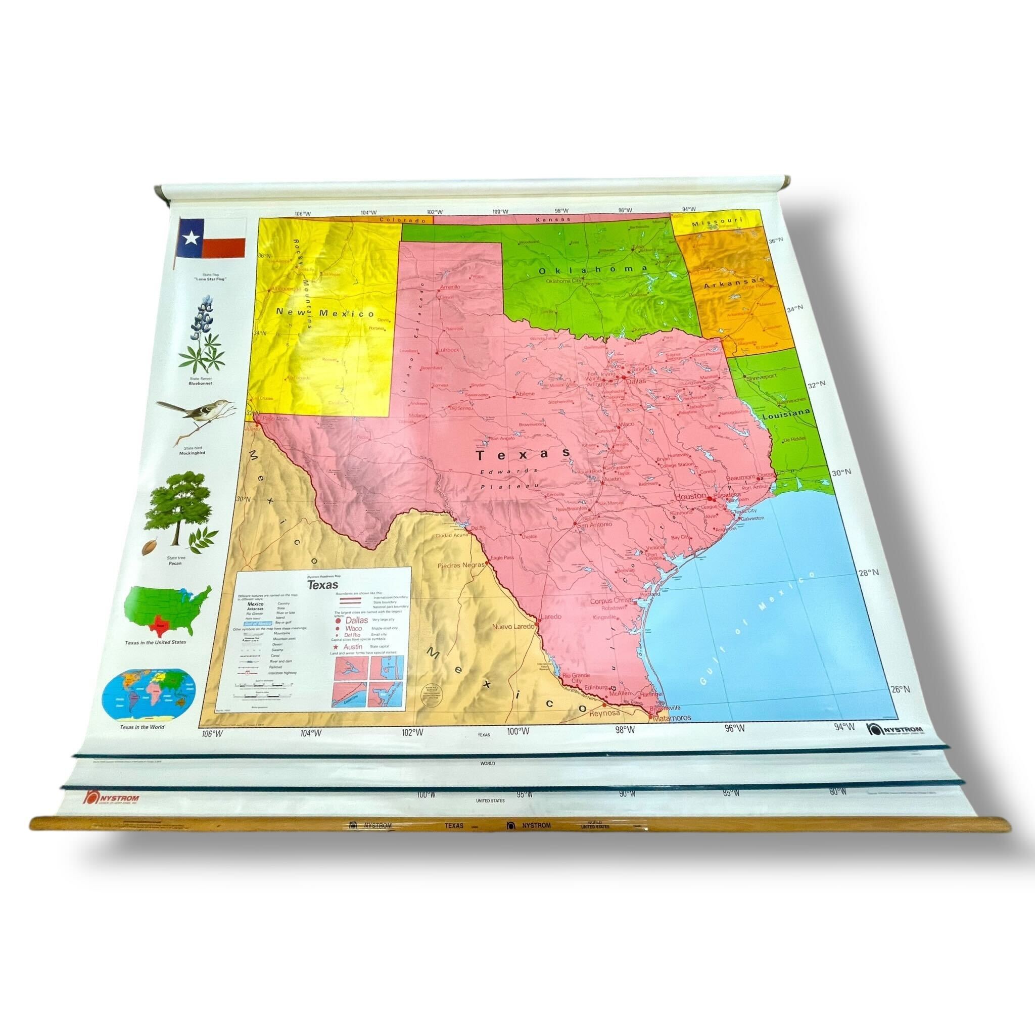 Vintage 1995 Edition Nystrom Texas, World & U.S. Pull Down Map W/Bracket 68" X 80" | Thistle ...