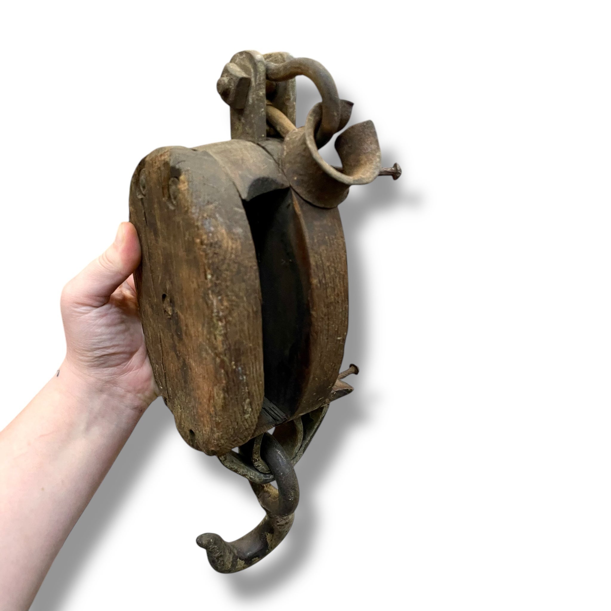 Antique Union Hardware Wood Block Barn Pulley Industrial Rigging ...